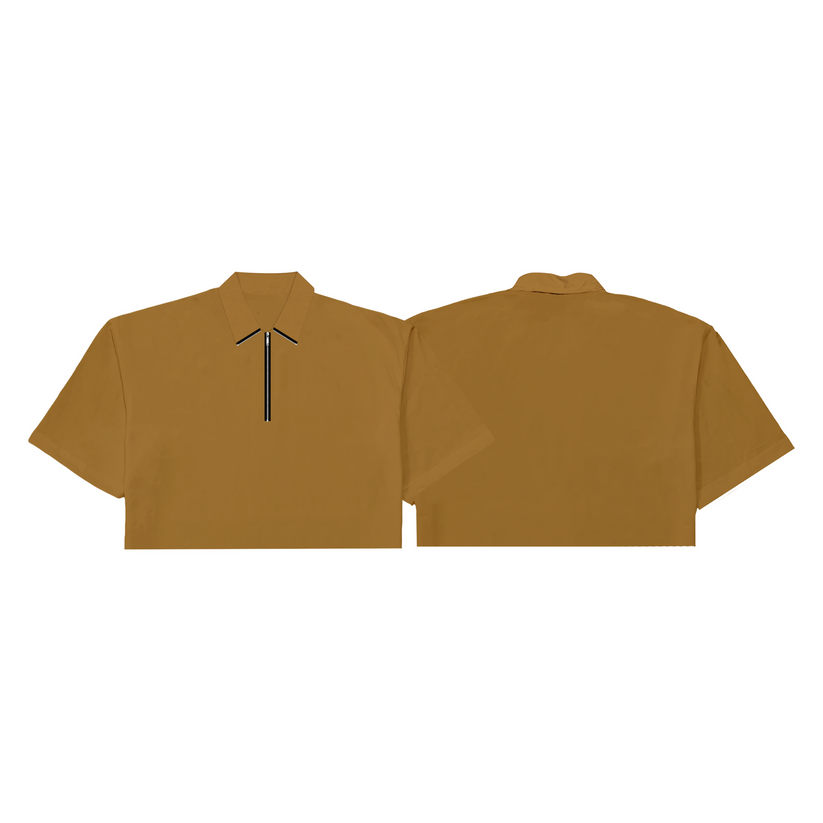 Corduroy Crop-top Quarter Zip Polo Shirt Caramel – Spades USA